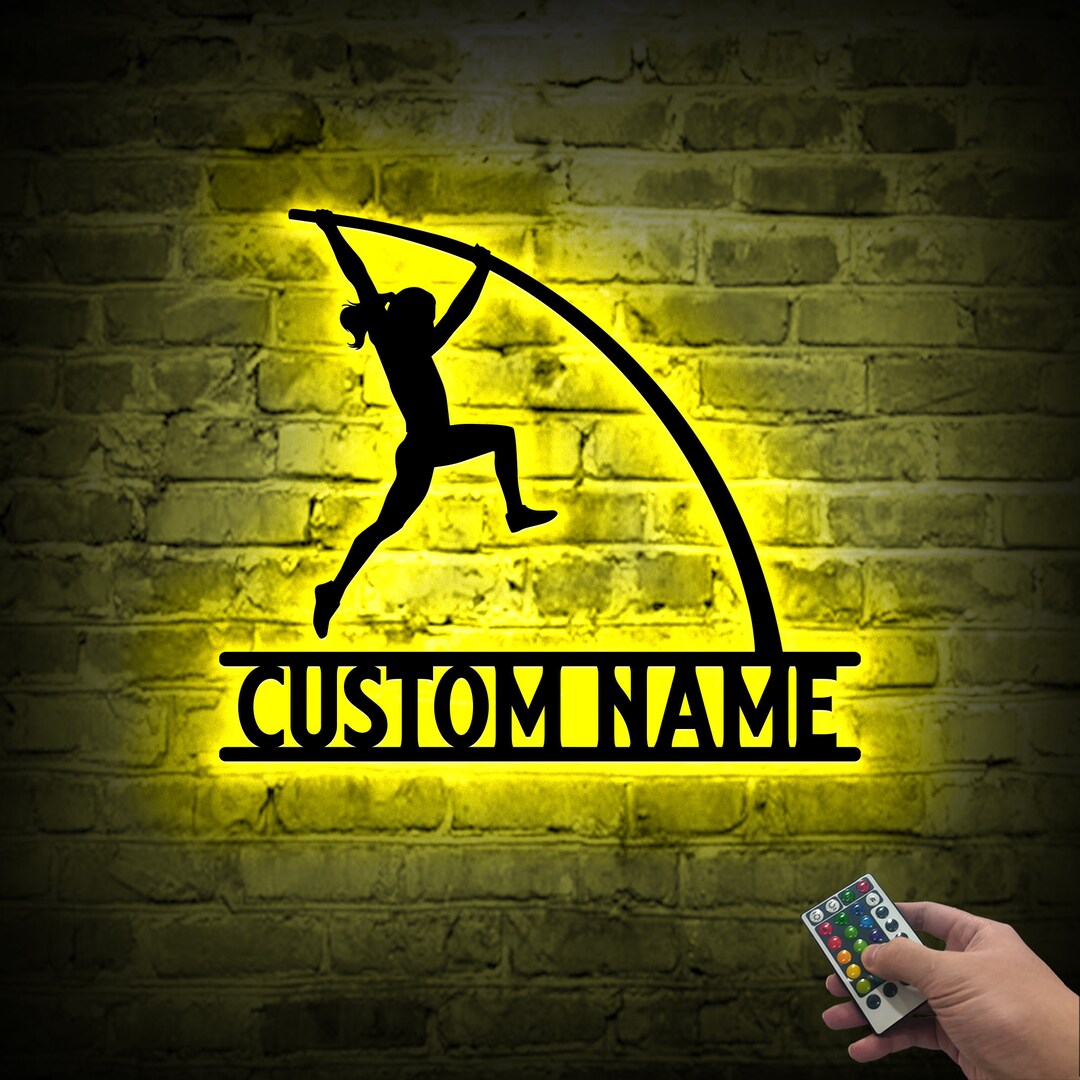 Custom Female Pole Vault Metal Sign Wall Art With LED Lights ...