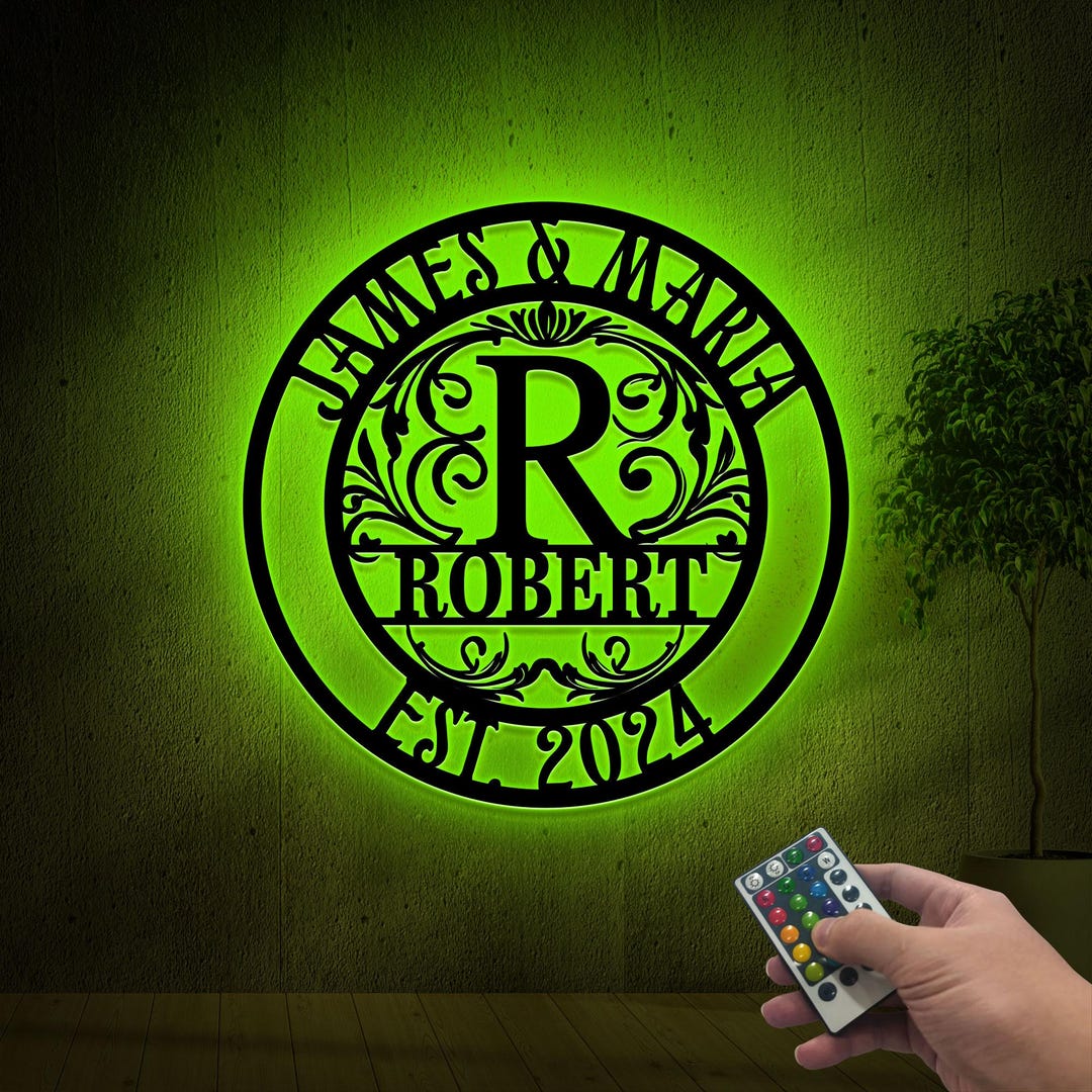 Personalized Wedding Monogram Sign With Lights, Last Name Established ...