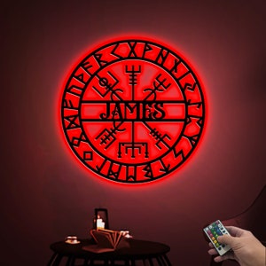 Personalized Viking Metal Sign With Light, Vegvisir Wall Art, Custom ...