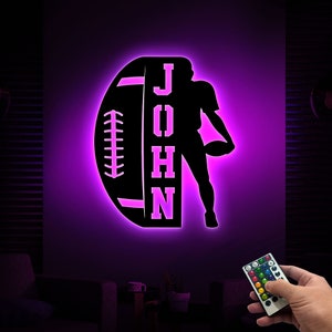 Custom Football Player Metal Wall Art, Led Light Football Player Name ...