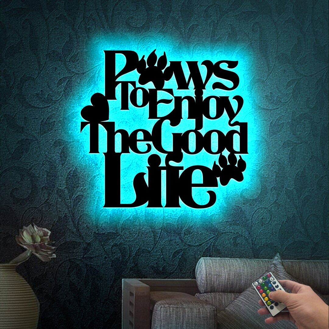 Metal Dog Paw Print Sign LED Lights, Dog Wall Art, Paws to Enjoy the ...