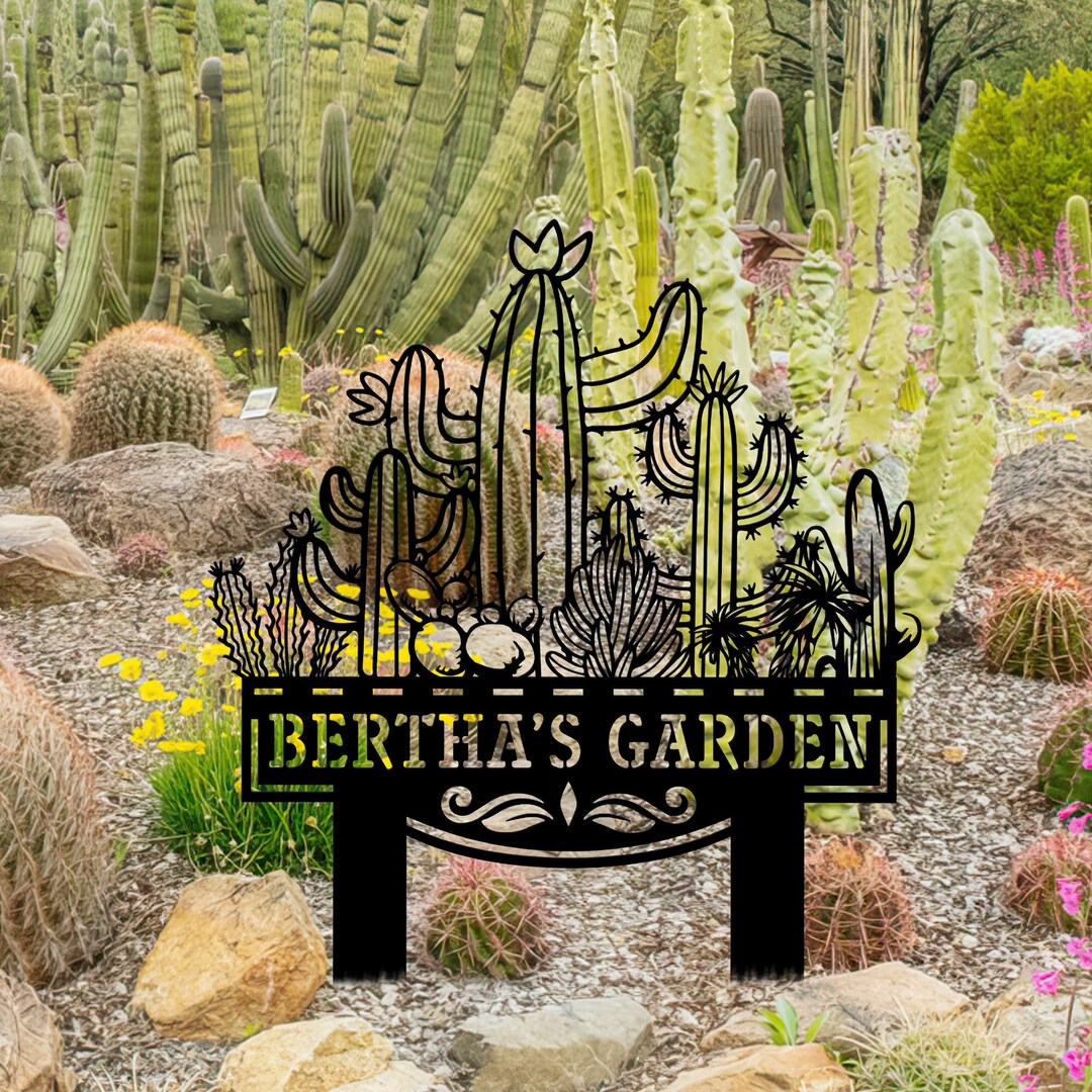 Custom Cactus Metal Garden Sign, Personalized Gardener Name Sign, Large ...