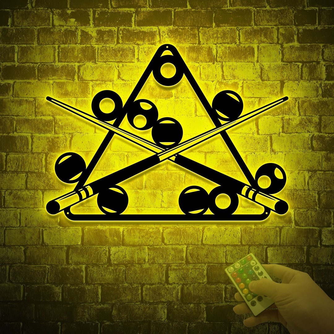 Billiards Metal Sign With Led Lights, Billiards Pool Room Sign ...