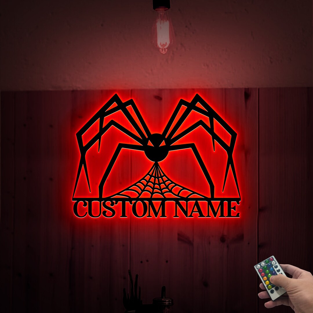 Personalized Spider Metal Wall Art With Led Light, Spider Halloween ...