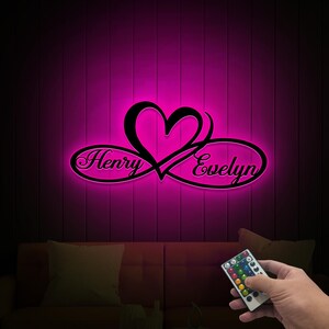 Custom Couple Names Metal Wall Art With Led Lights, Infinity Sign ...