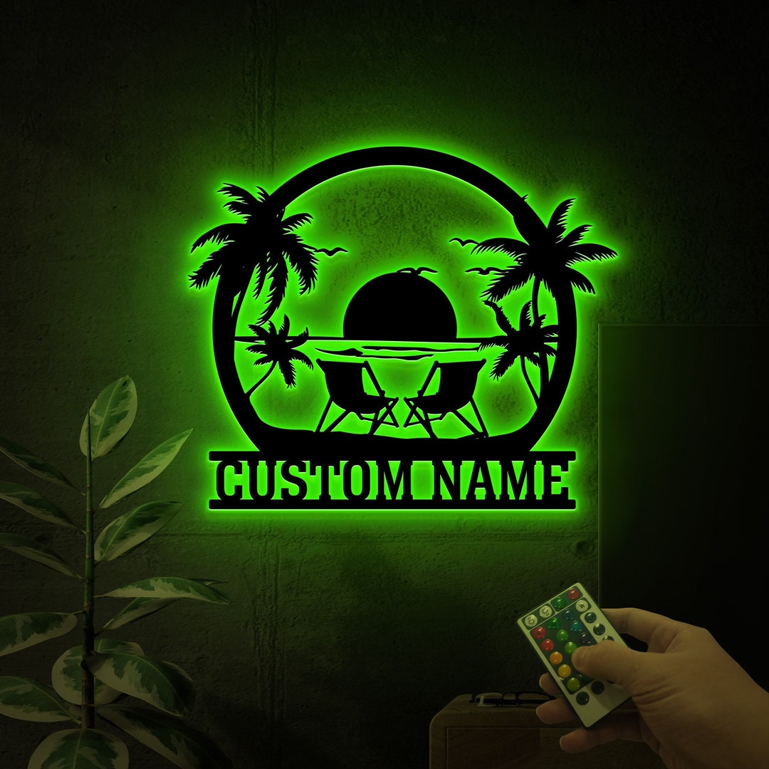 Custom Metal Beach House Sign With LED Lights, Sunset Beach Decor ...