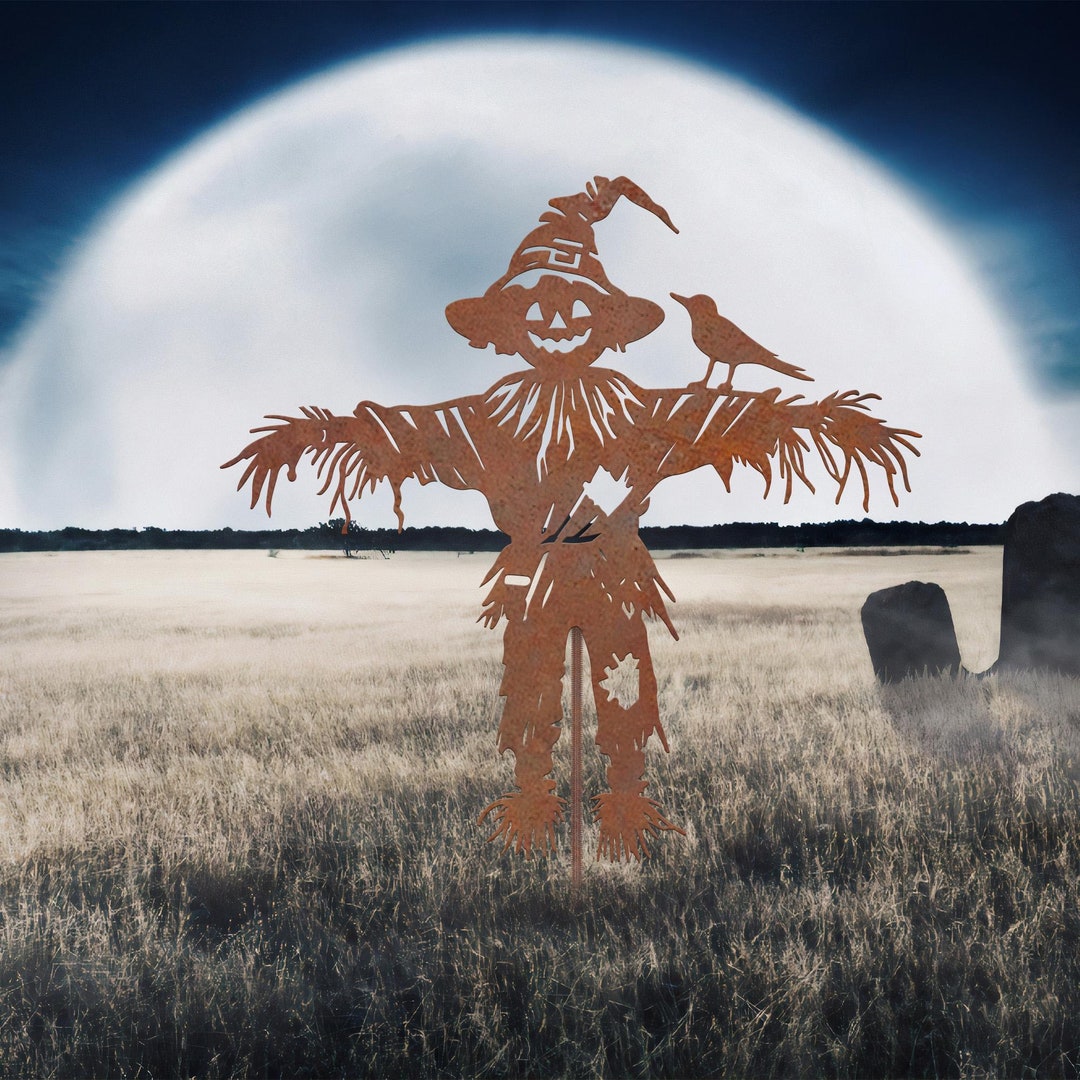 Rustic Scarecrow Garden Stake, Rusty Metal Halloween Decor, Metal ...