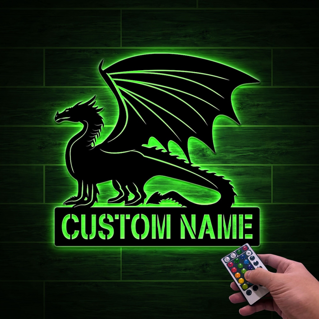 Custom Dragon Metal Sign Wall Art With LED Lights, Personalized Dragon ...