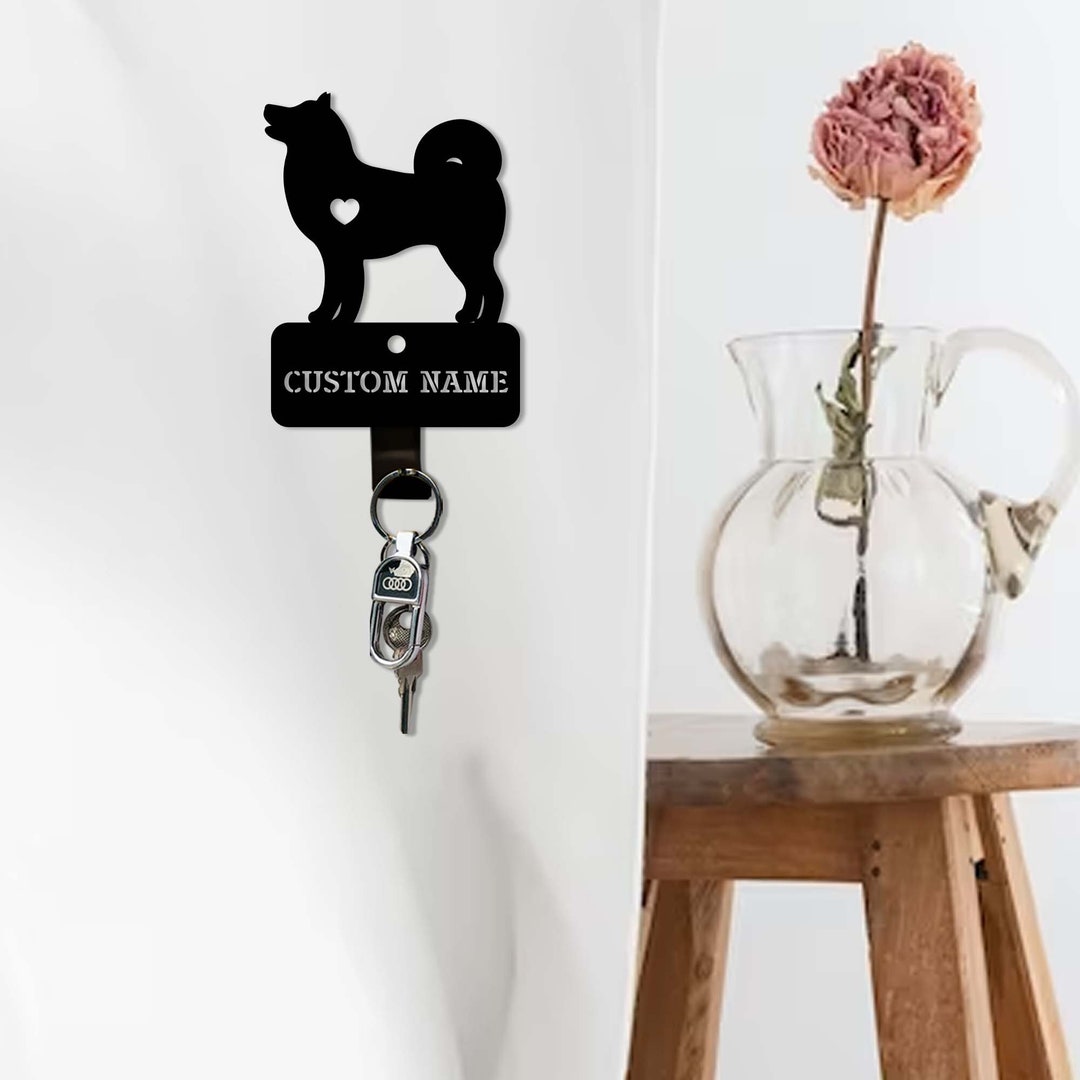 Personalized Dog Key Holder for Wall, Shiba Inu Dog Metal Collar Holder ...