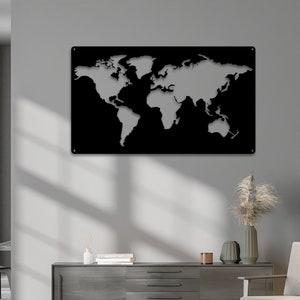 Metal World Map Continents Sign With LED Lights, World Map Home Decor ...