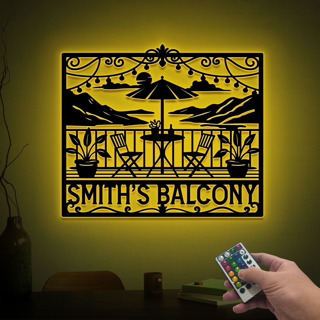 Personalized Balcony Metal Sign With Led Lights, Custom Patio Lounge ...