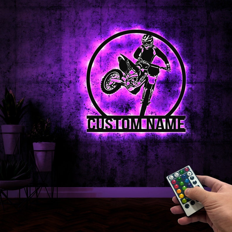 Custom Motocross Metal Sign LED Lights, Motocross Dirt Bike Wall Art ...