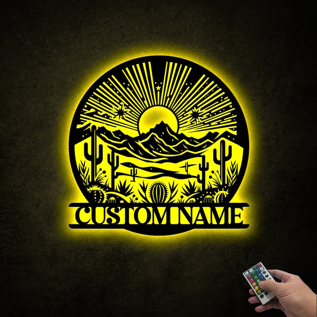 Custom Cactus Metal Sign With Led Lights, Cactus Name Sign, Cactus ...