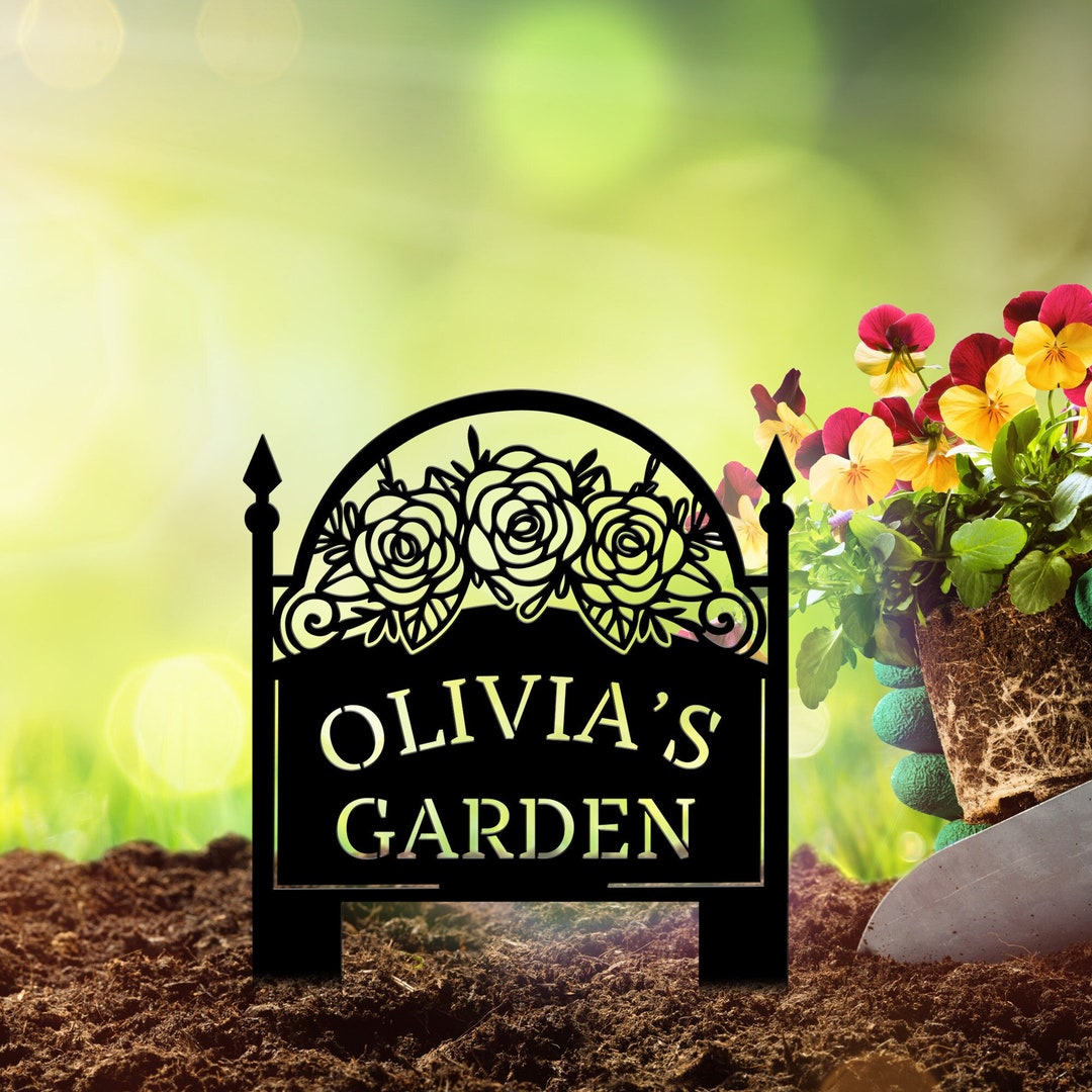 Personalized Flowers Garden Stake, Metal Flower Sign, Garden Name Sign ...