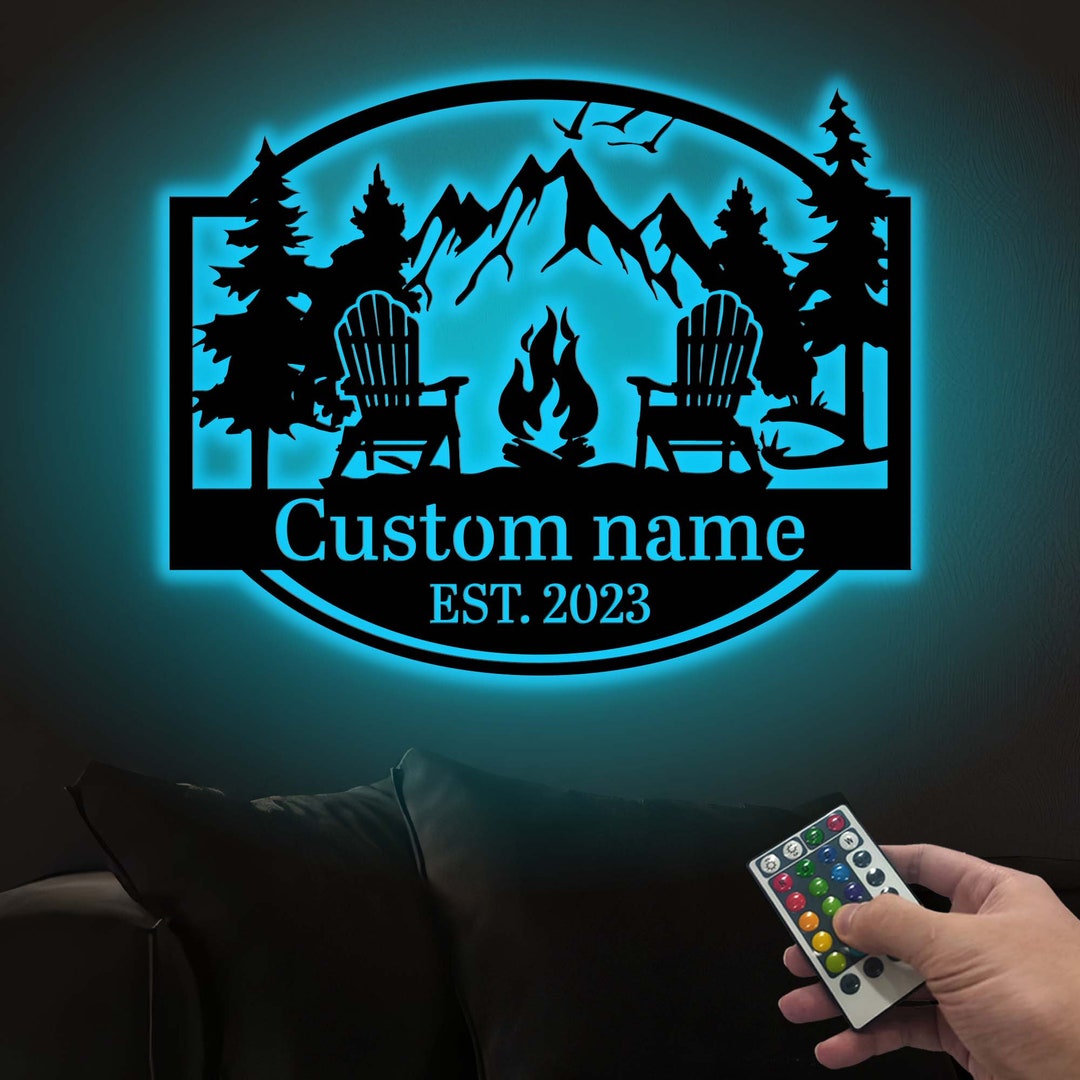Custom Name Campfire Metal Wall Art With Led Light, Campfire Sign, Fire ...