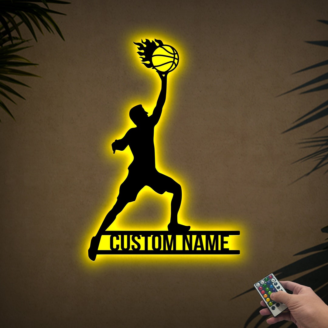 Personalized Basketball Metal Sign Led Lights, Basketball Home Decor ...
