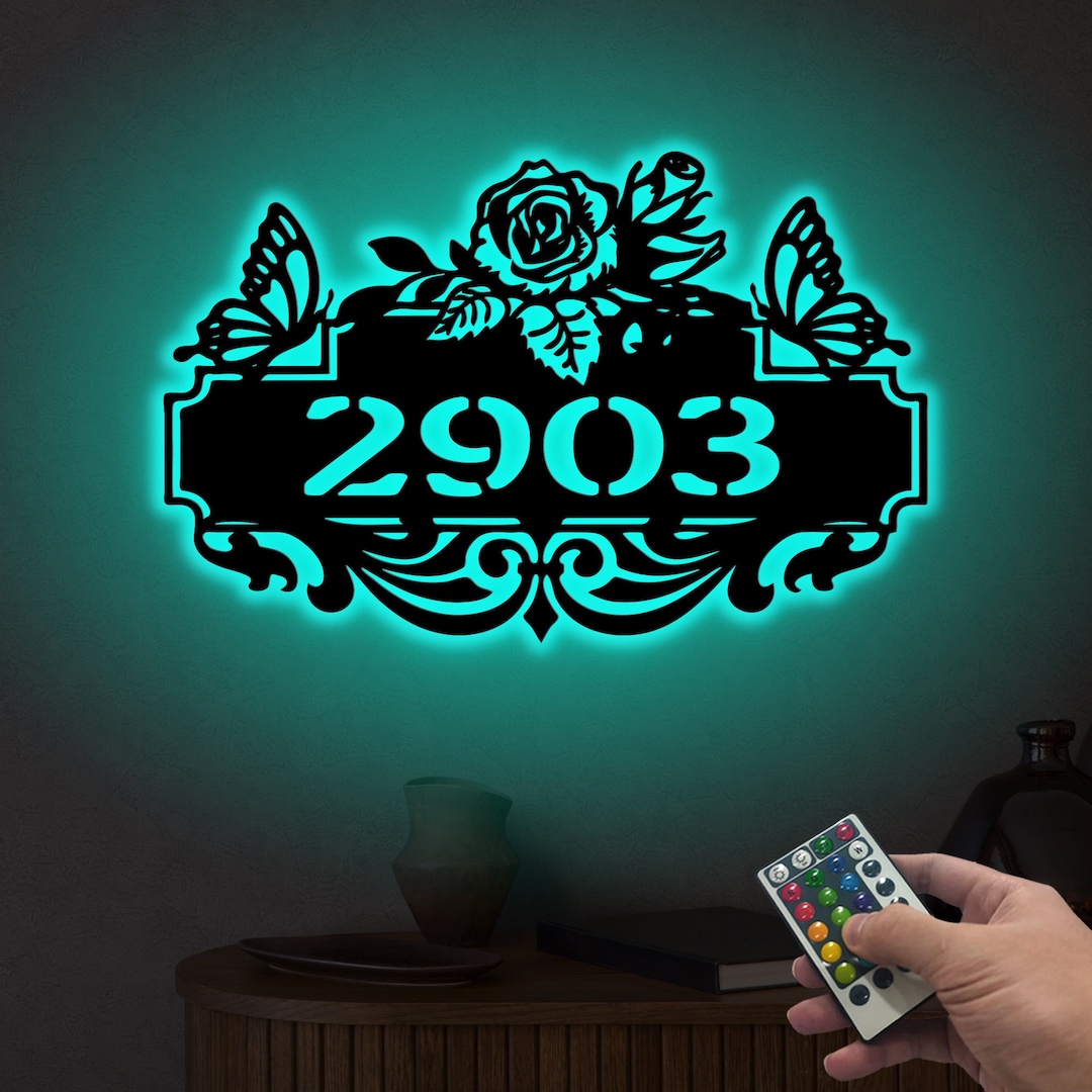Custom Metal House Number Sign With LED Lights, Address Wall Art - Etsy