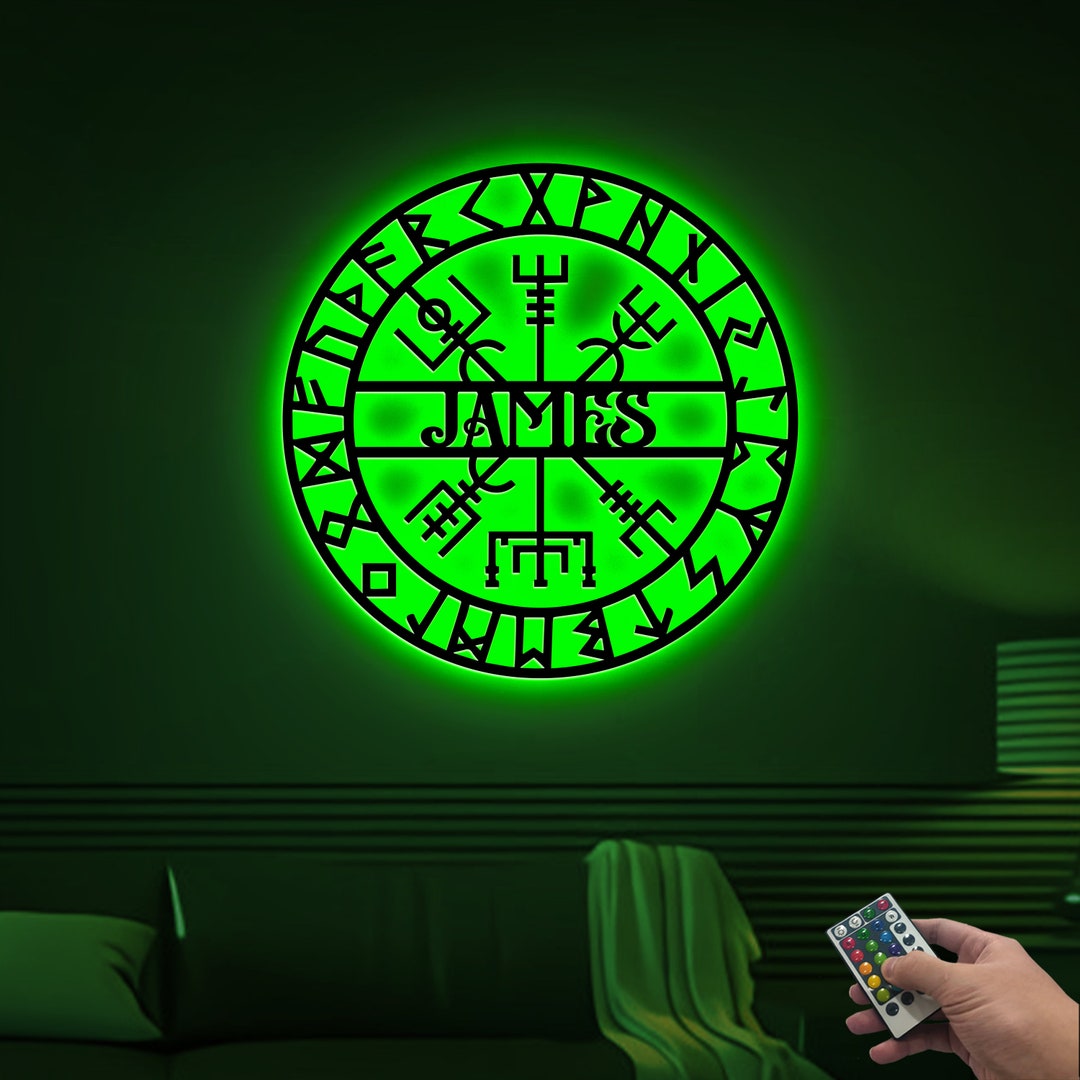 Personalized Viking Metal Sign With Light, Vegvisir Wall Art, Custom ...