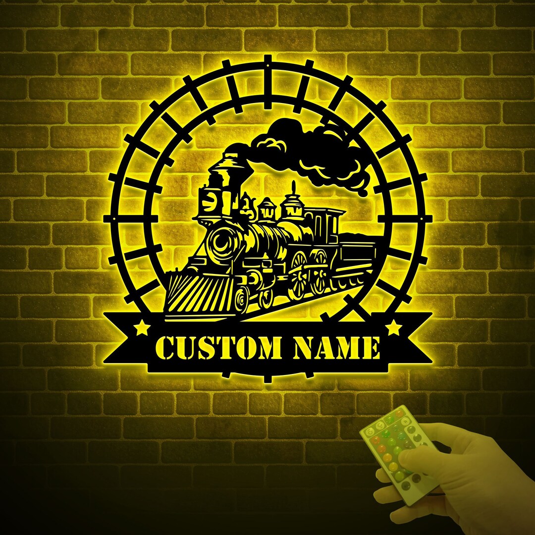 Custom Train Metal Wall LED Lights, Railroad Wall Decor, Railroad Sign ...