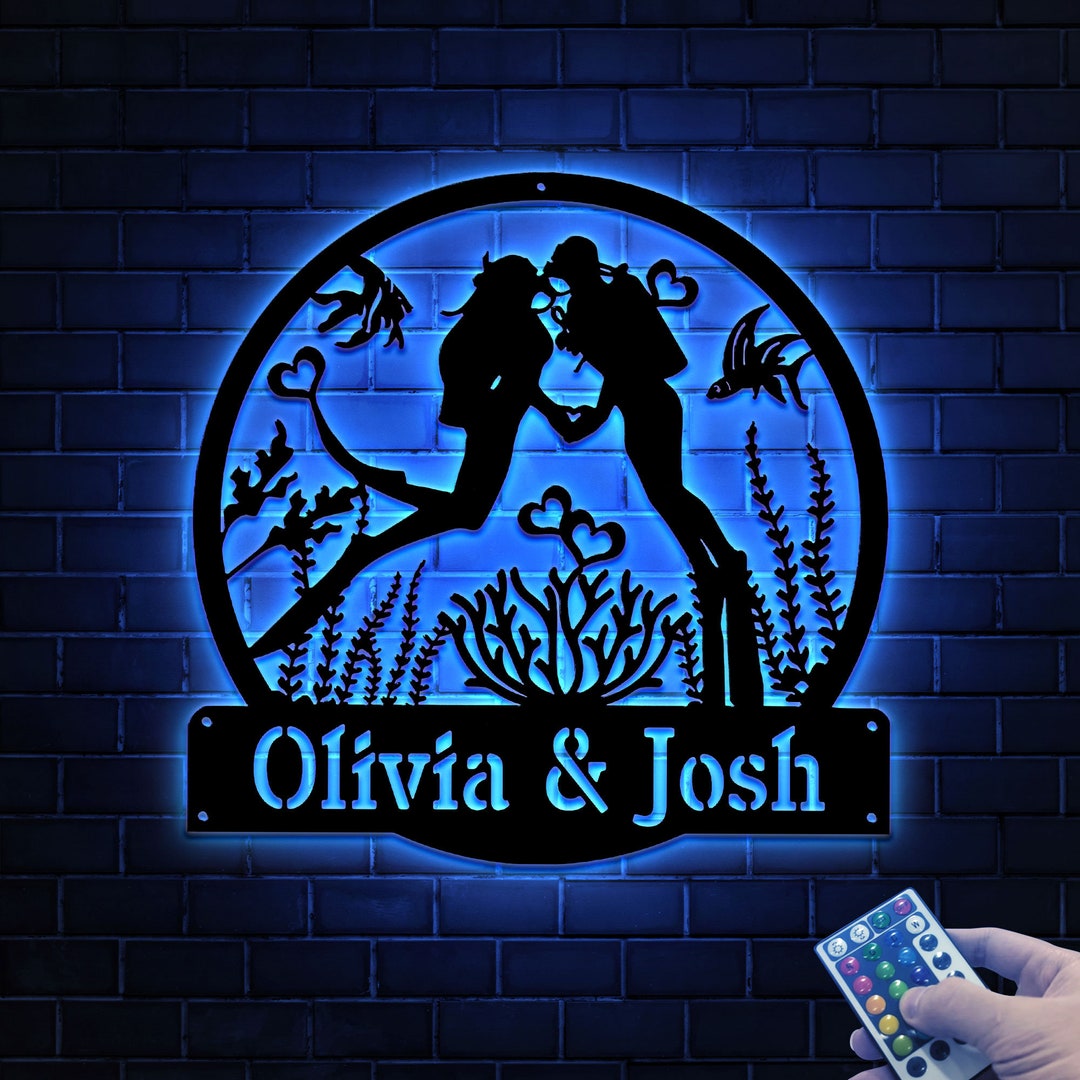 Couple Scuba Diving Sign With LED Light, Family Name Sign, Diving ...