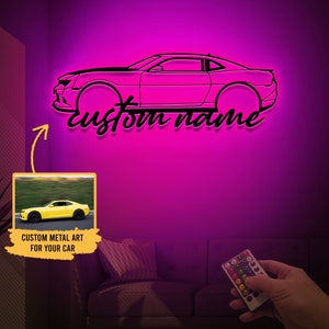 Custom Name Car Silhouette Metal Sign With Light, Car Metal Wall Art ...