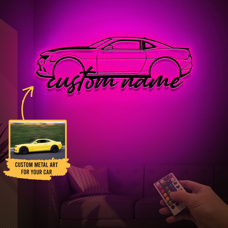 Custom Name Car Silhouette Metal Sign With Light Car Metal - Etsy