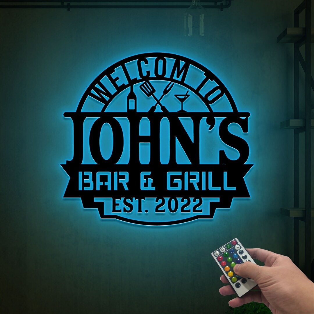 Personalized Backyard Bar and Grill Metal Sign Wall Art With Led Lights ...