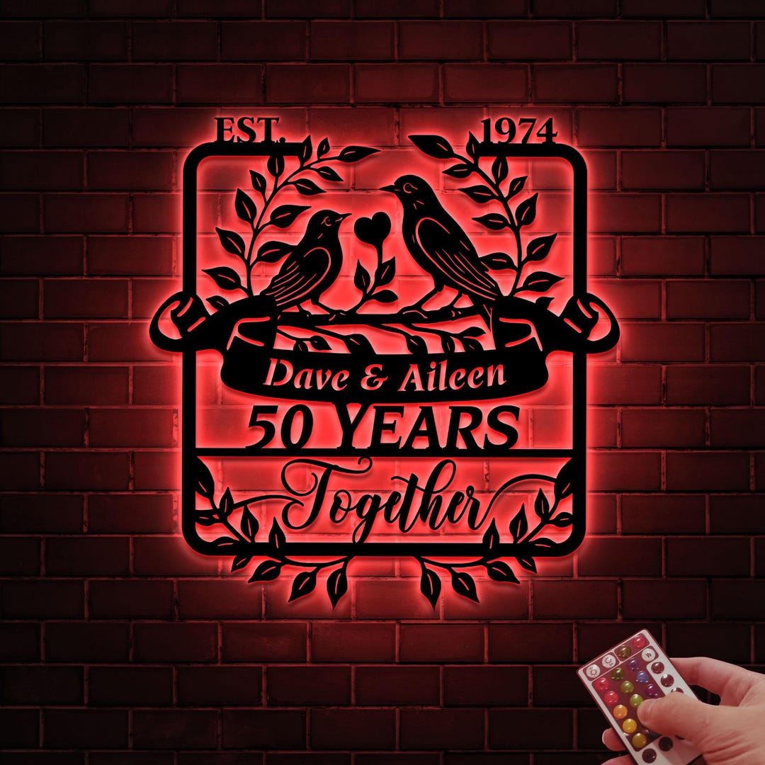 50 Year Anniversary Metal Sign With Led Lights, Wedding Anniversary ...