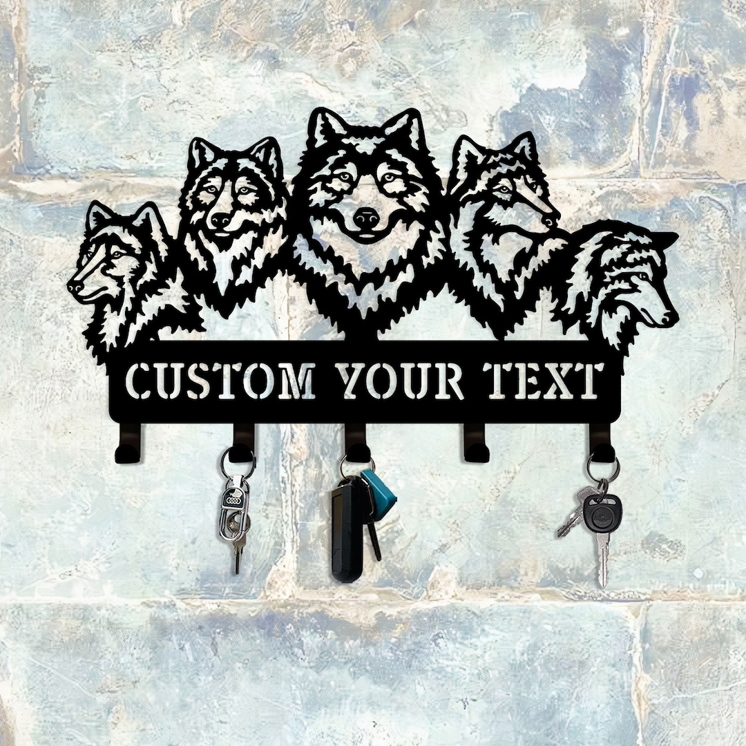 Customized Wolf Metal Key Holder, Wall Mounted Hooks, Animal Leash ...