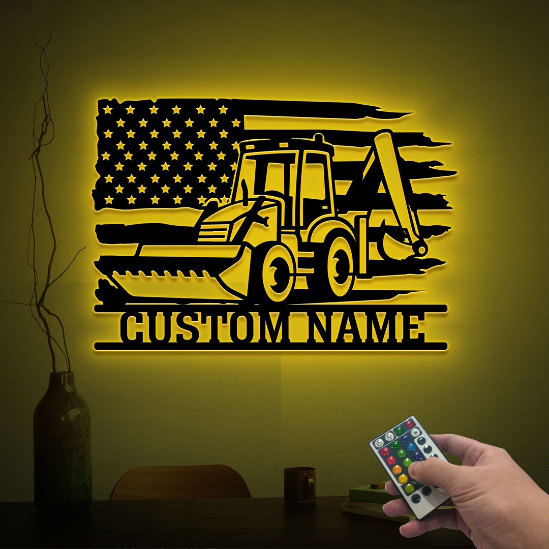 Custom American Excavating Metal Sign Wall Art With Led Lights ...