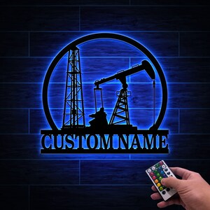Custom Oil Field Metal Sign Wall Art With Led Light, Personalized Oil ...