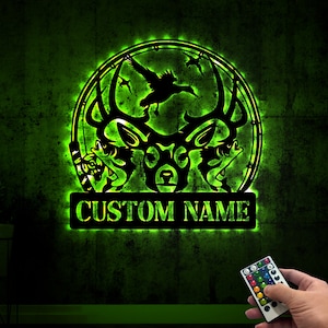 Custom Hunting and Fishing Metal Sign With LED Lights, Deer Duck and ...