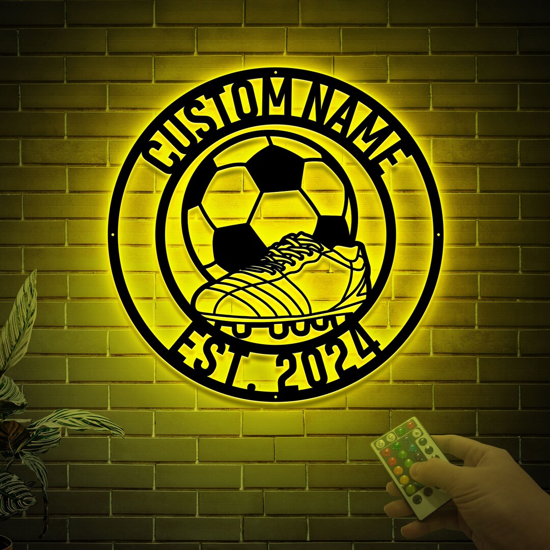 Custom Soccer Metal Sign Wall Art With Led Lights, Personalized Soccer ...