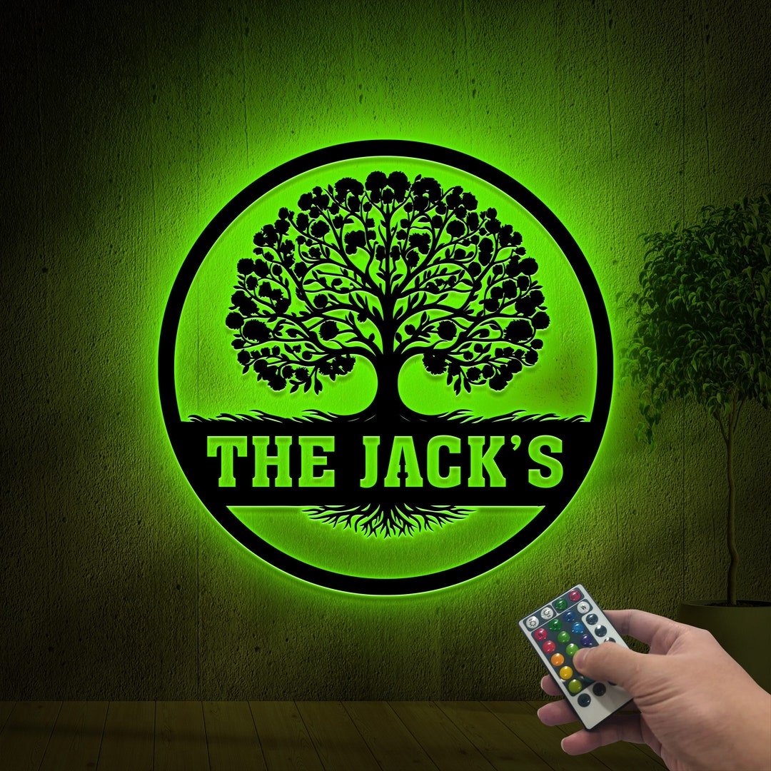 Personalized Family Name Tree of Life Sign With Lights, Monogram Name ...