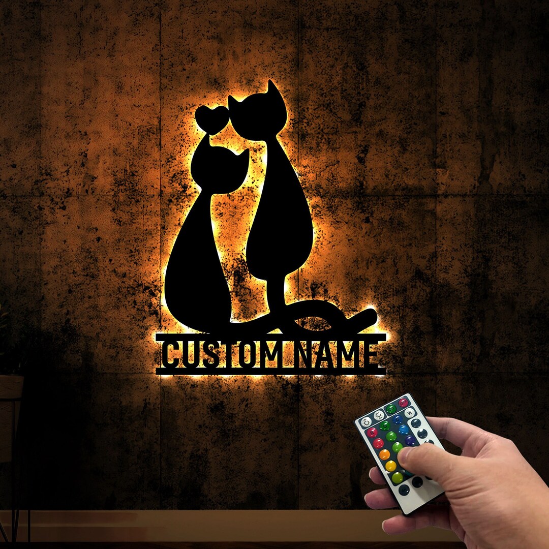 Custom Cat Couple Metal Sign With LED Lights, New Home Decor - Etsy