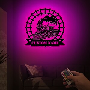 Custom Train Metal Wall LED Lights, Railroad Wall Decor, Railroad Sign ...