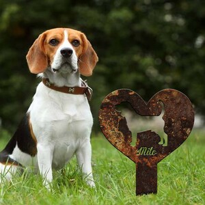 Beagle Dog Garden Stake, Rustic Metal Beagle Name Sign, Dog Grave ...
