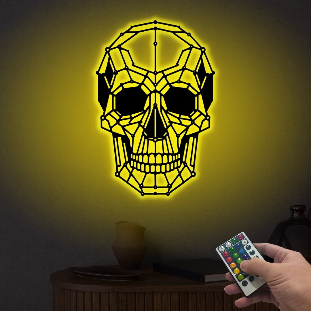 Human Skull Metal Wall Art With Led Lights, Skull Metal Sign, Face Name ...