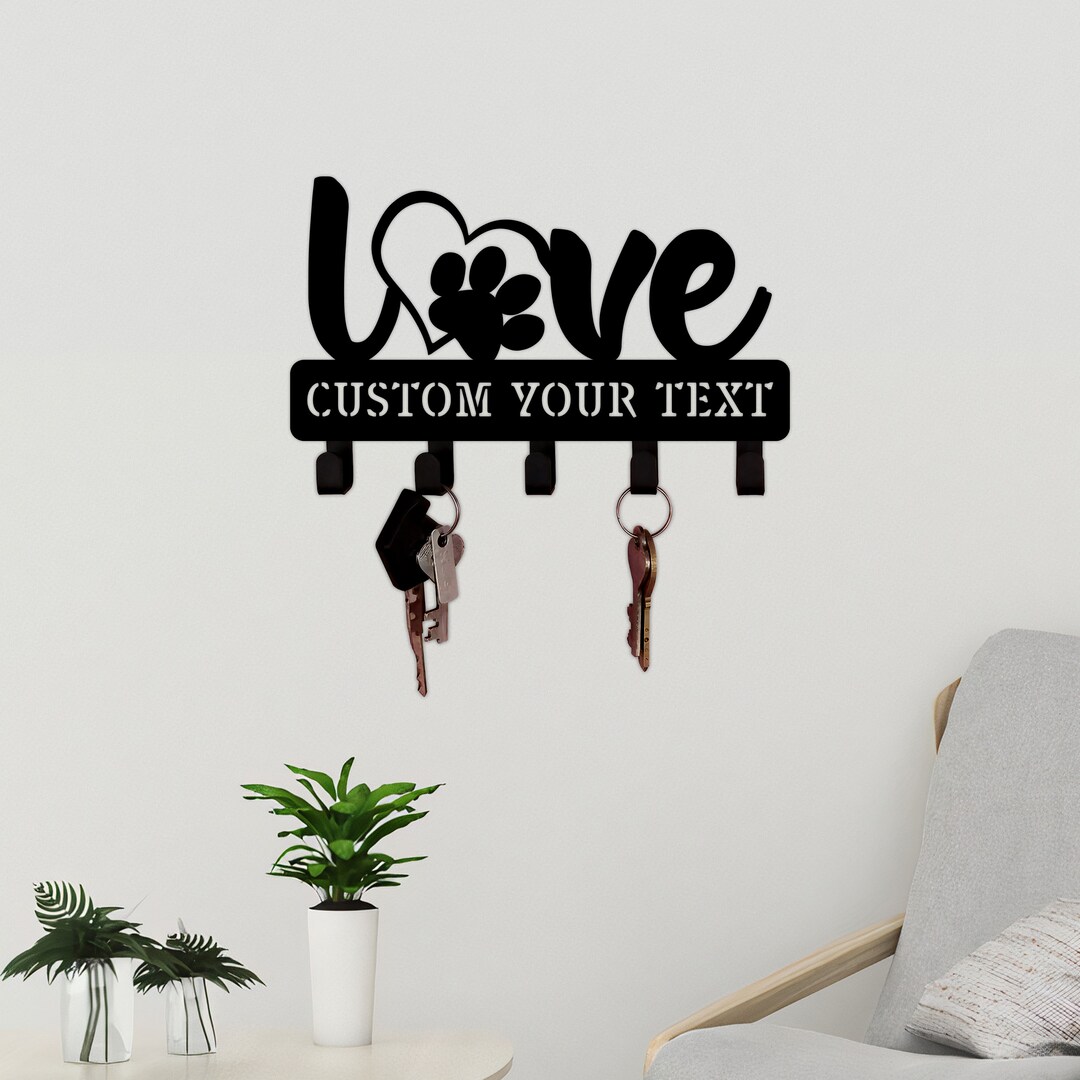 Personalized Dog Key Holder for Wall, Metal Dog Paw Decor, 5 Hooks Dog ...