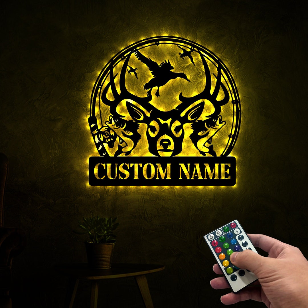 Custom Hunting and Fishing Metal Sign With LED Lights, Deer Duck and ...