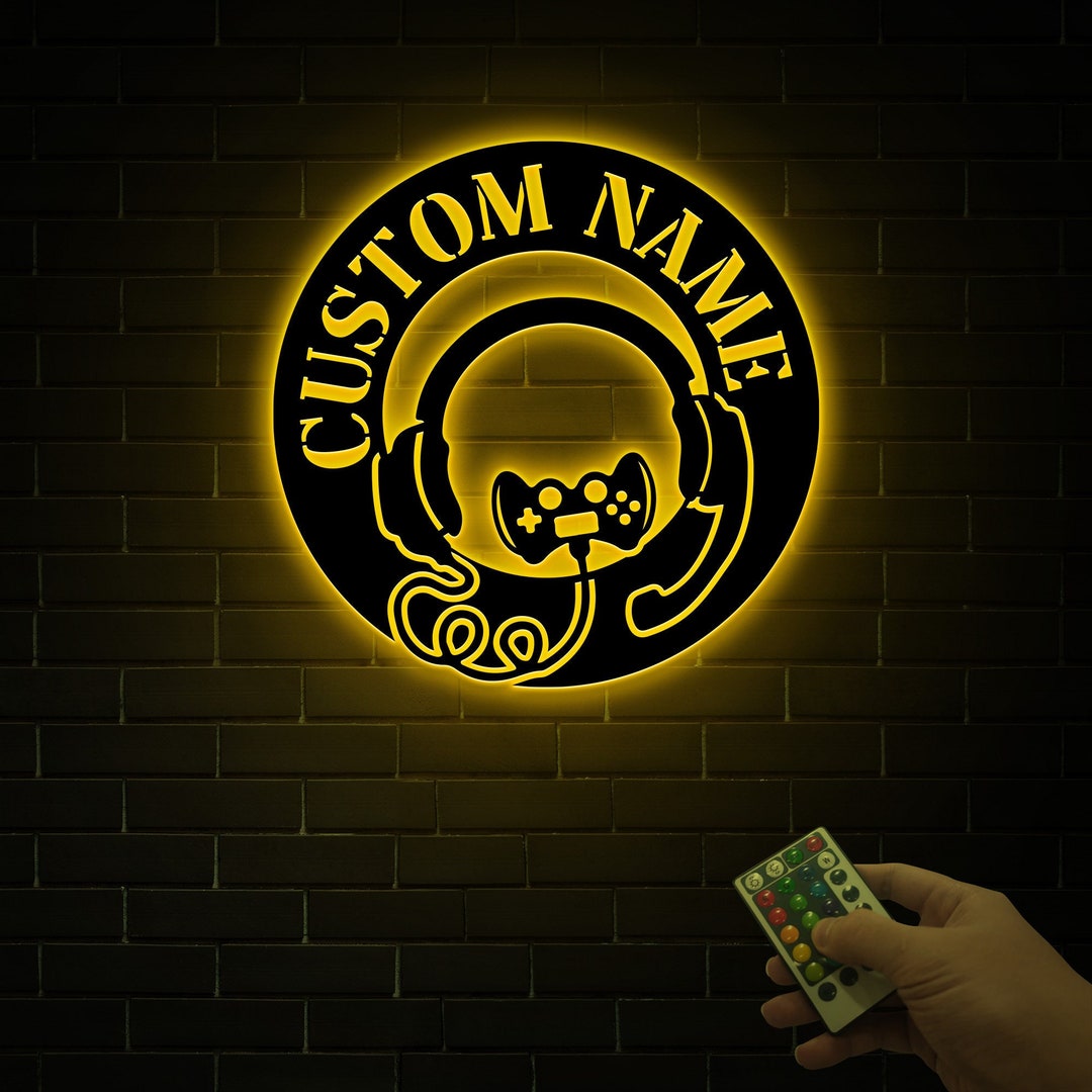 Personalized Video Game Metal Sign Led Light, Game Controller Wall Art ...