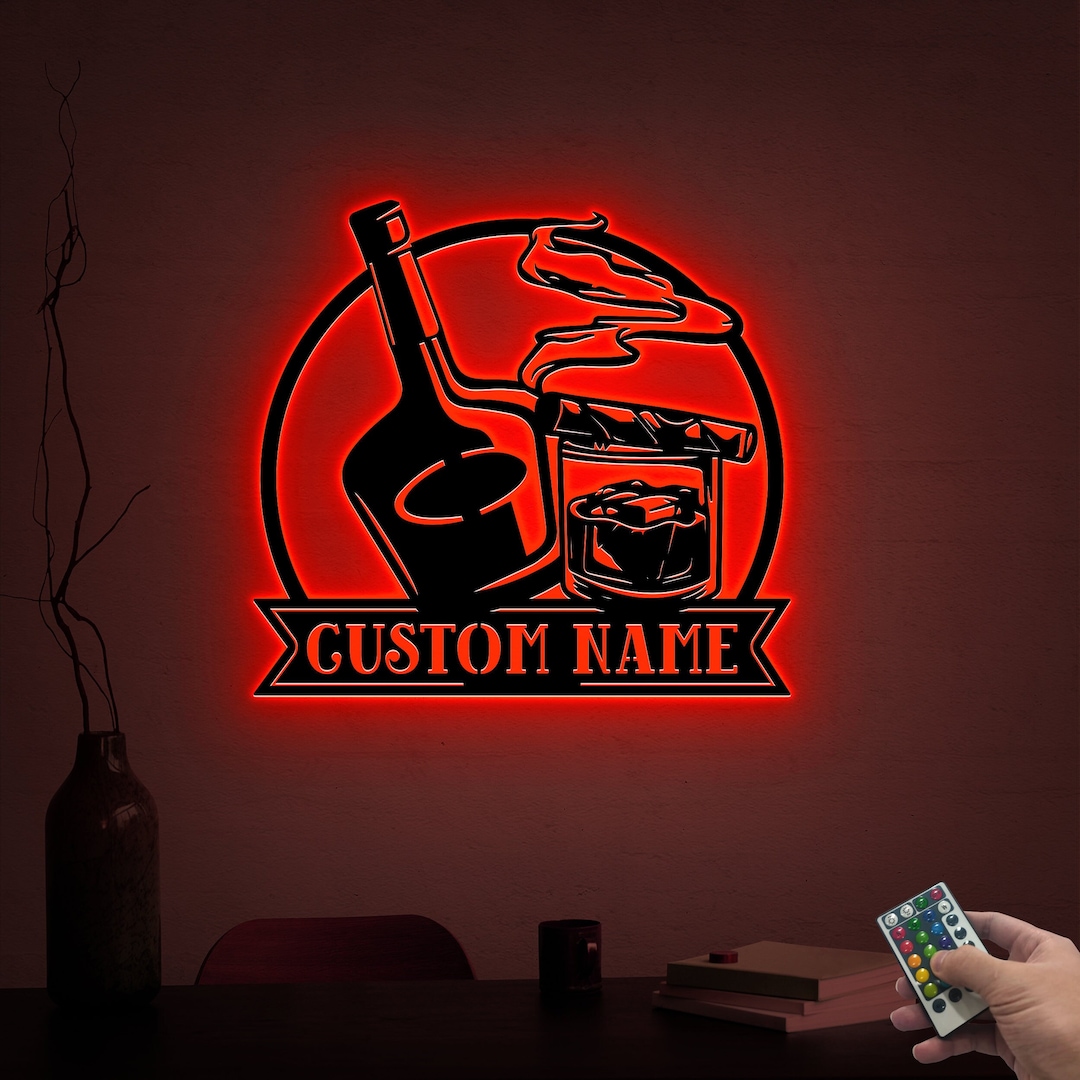 Personalized Bourbon Cigar Metal Sign Wall Art With LED Lights, Custom ...