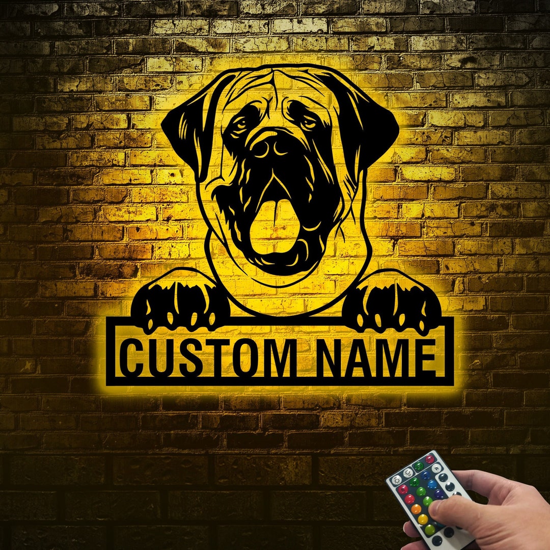 English Mastiff Dog Metal Wall Art Led Light, English Mastiff Name Sign ...
