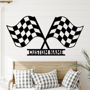 Custom Car Racing Metal Sign With LED Lights, F1 Flag Sign, Finish ...