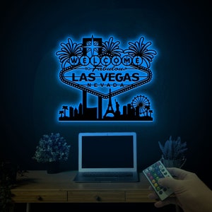 Welcome to Las Vegas Metal Sign With Led Light, Las Vegas Wall Art ...