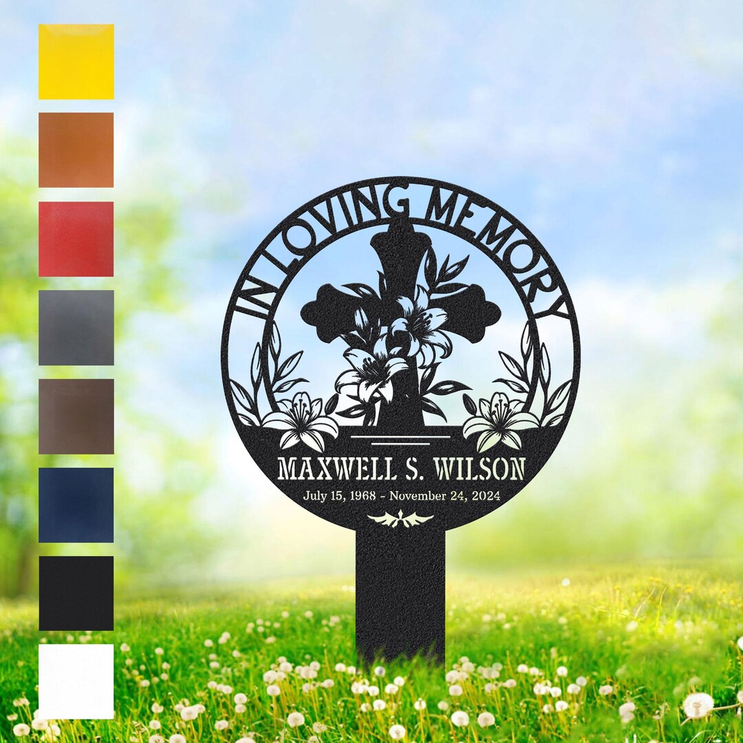 Custom Memorial Garden Stake, Personalized Steel Tribute Cross - Etsy
