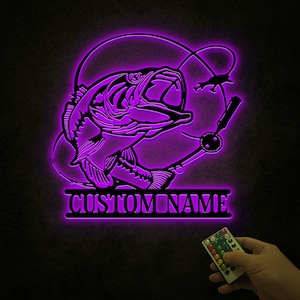 Custom Bass Fishing Metal Sign Led Lights, Fishing Metal Wall Art ...