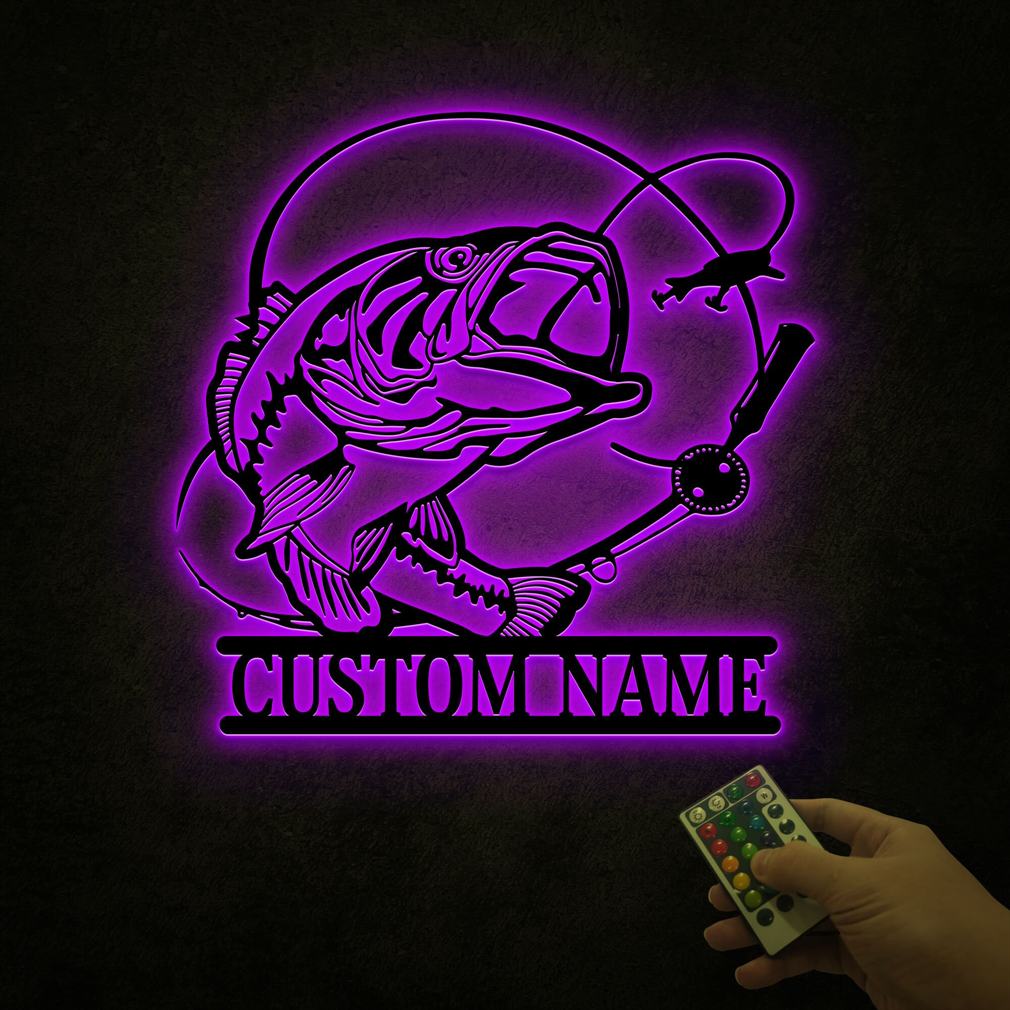 Custom Bass Fishing Metal Sign Led Lights, Fishing Metal Wall Art ...