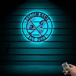 Custom Mining Tools Metal Wall Art With Led Light, Coal Miner Name Sign ...