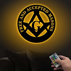 Masonic Freemason Metal Sign Wall Art With LED Light, Freemason Square ...